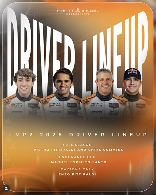 Pratt Miller LMP2 Lineup Includes a Pair of Fittipaldis | IMSA